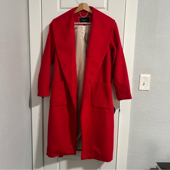 J. Crew | Jackets & Coats | Red Shawl Collar Jcrew Coat Wbelt | Poshmark